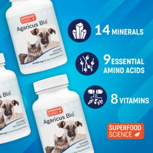 Agaricus Bio 300mg for Canines and Felines, Beta Glucan Mushroom Pet Supplement to Boost Critical Immune Defense & Cellular Health, Antioxidant Powder, Energy Support for Old Dogs and Cats, 60 caps