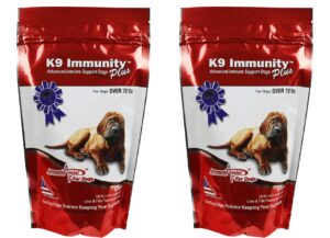 aloha medicinals k9 immunity plus, immune support supplement for dogs over 70 lbs, organic and mushroom enhanced dog health supplies, pack of 2, 90 chews