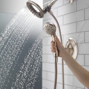 Delta Faucet Linden 17 Series Dual-Function Shower Faucet, Shower Trim Kit with 4-Spray In2ition 2-in-1 Dual Hand Held Shower Head with Hose, Stainless T17294-SS-I (Valve Not Included)