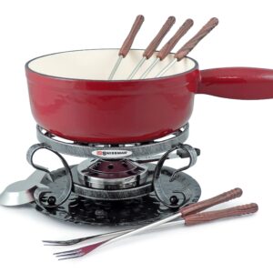 Swissmar KF-66517 Lugano 2-Quart Cast Iron Cheese Fondue Set, 9-Piece, Cherry Red