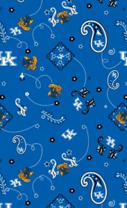 university of kentucky paisley bandana print cotton fabric, blue & white - sold by the yard