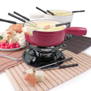 Swissmar KF-66517 Lugano 2-Quart Cast Iron Cheese Fondue Set, 9-Piece, Cherry Red