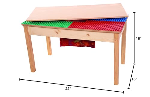 Fun Builder Table-Compatible with Lego® Brand Blocks with Built in Mesh Net 32"x16" Made in USA! Solid Wood Frame and Legs. Built to Last! Ages 5 and Older!