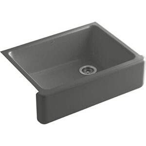 kohler k-6487-58 whitehaven farmhouse self-trimming apron front single basin kitchen sink with tall apron, thunder grey