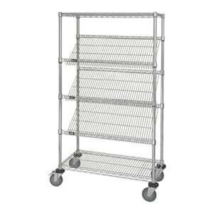 quantum storage systems m1836sl6c 5-tier wire shelving unit with slanted shelves, mobile, chrome finish, 400 lb. load capacity, 69" height x 36" width x 18" depth