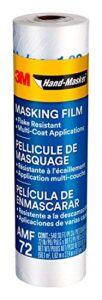 3m hand masker advanced masking film, 72 in x 90 ft, static cling keeps film in place, prevents liquids from bleeding through, flake resistant, for indoors & outdoors use, 1 roll (amf72)