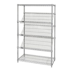 quantum storage systems 1848sl6c 5-tier stationary wire shelving unit with 3 slanted shelves, chrome finish, 400 lb. load capacity, 48 inch w x 18 inch l x 63 inch h