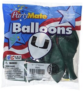 pioneer balloon company 10 count university of miami latex balloon, 11", multicolor