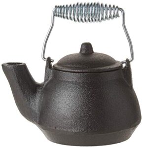 old mountain 10179 cast iron mini tea kettle with silver handle, 1.5 cups, black, iron