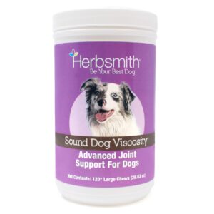 herbsmith sound dog viscosity – advanced joint support for dogs – veterinarian recommended glucosamine for dogs, hyaluronic acid, chondroitin, msm – natural arthritis pain relief – 120ct large chews