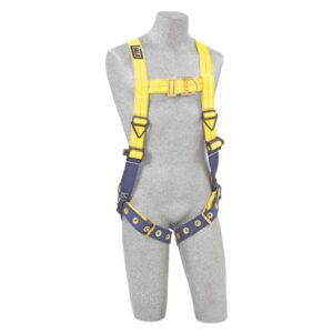 3m dbi-sala delta 1107807 vest style harness, front/back d-ring, loops for belt, tongue buckle leg straps, medium, navy/yellow