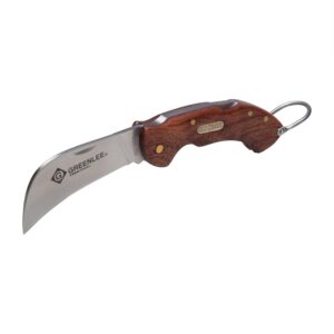 greenlee 0652-28 hawkbill folding pocket knife with wood handle, silver/brown