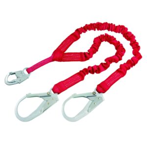 protecta pro stretch, 1340161 6-foot shock absorbing lanyard, 100% tie-off lanyard, 2 1/4" rebar hook on leg ends, red