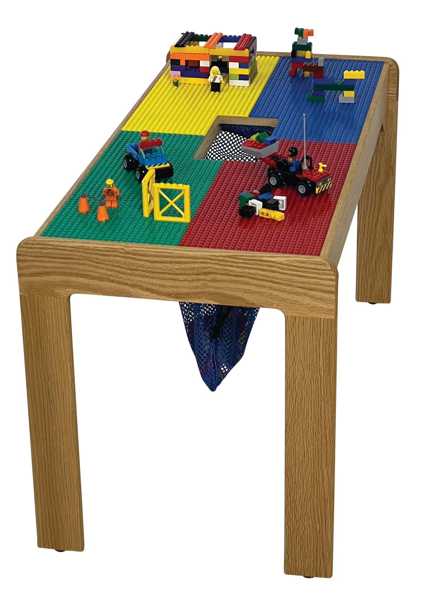 Fun Builder Table-Compatible with Lego® Brand Blocks with Built in Mesh Net 32"x16" Made in USA! Solid Wood Frame and Legs. Built to Last! Ages 5 and Older!