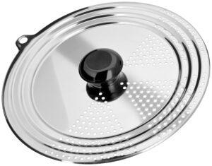 judge tc275 universal draining saucepan lid, stainless steel, fits 16cm, 18cm, 20cm and 22cm saucepans, dishwasher safe - 25 year guarantee