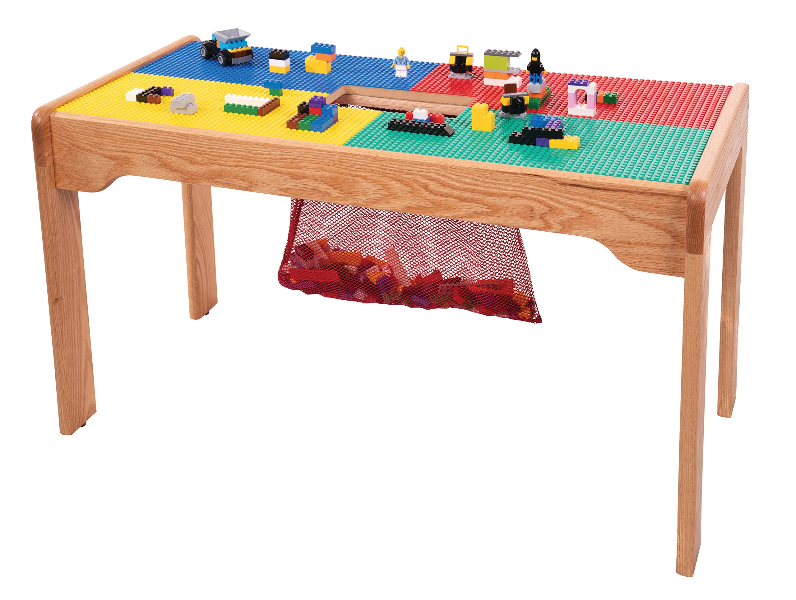 Fun Builder Table-Compatible with Lego® Brand Blocks with Built in Mesh Net 32"x16" Made in USA! Solid Wood Frame and Legs. Built to Last! Ages 5 and Older!