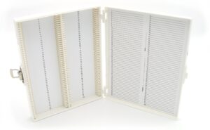 heathrow scientific hd15994r white foam lined 100 place microscope slide box, 8.25" length x 7" width x 1.3" height