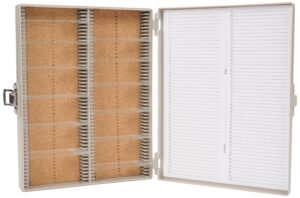 heathrow scientific 100 place microscope slide box, cork lining, nickel-plated clasp, gray (8.25" length x 7" width x 1.3" height)