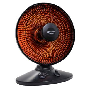 comfort zone indoor dish space heater with 70-degree oscillation, parabolic, radiant, electric, adjustable tilt, tip over switch & overheat protection sensor, ideal for garage, workshop, 1,000w, cz998