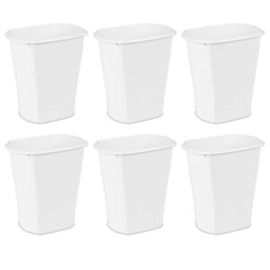 sterilite 3 gallon rectangular wastebasket, small plastic trash can for the bathroom, bedroom, dorm room or home office, white, 6-pack