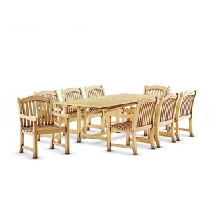 amazonia newcastle 9-piece outdoor rectangular dining table set | certified teak | ideal for patio and indoors, light brown