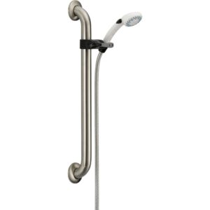 delta faucet 2-spray ada grab bar adjustable hand held shower with hose, stainless 52001-ds