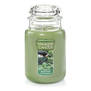 yankee candle meadow showers scented, classic 22oz large jar single wick candle, over 110 hours of burn time, green