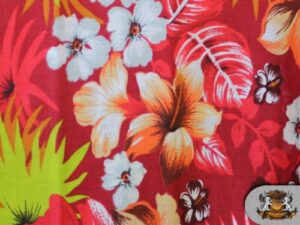 polycotton printed hawaiian red fabric by the yard