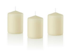 3 x 4 inch pillar candles set of 12 bulk event pack premium wax round unscented ivory pillar candles wax for wedding, spa, party, birthday, holiday, bath, home decor (3x4 - ivory)