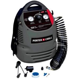 porter-cable air compressor kit, 1.5 gallon, oil-free, fully shrouded, hand carry, 25-feet hose (cmb15)