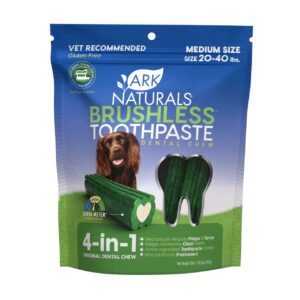 ark naturals brushless toothpaste, dog dental chews for medium breeds, freshens breath, helps reduce plaque & tartar, 18oz, 1 pack