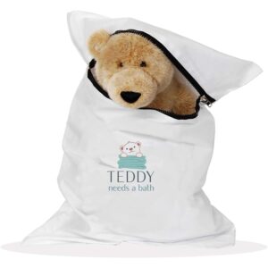 teddy needs a bath! premium quality washer bag/dryer bag, laundry bag for toys, dolls, plush animals and delicate clothes, suitable for washer and dryers, (20” x 30”) - 100% cotton - large