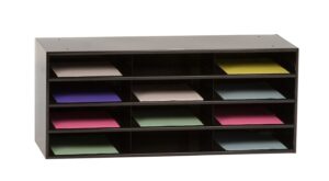 durham 432-08 black cold rolled steel horizontal literature storage rack, 33-3/4" width x 14-1/4" height x 11-5/8" depth, 12 pocket