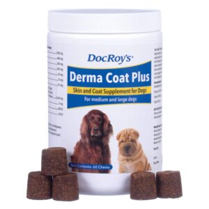 revival animal health doc roy's derma coat plus skin & coat supplement for medium/large dogs - 60 ct chews