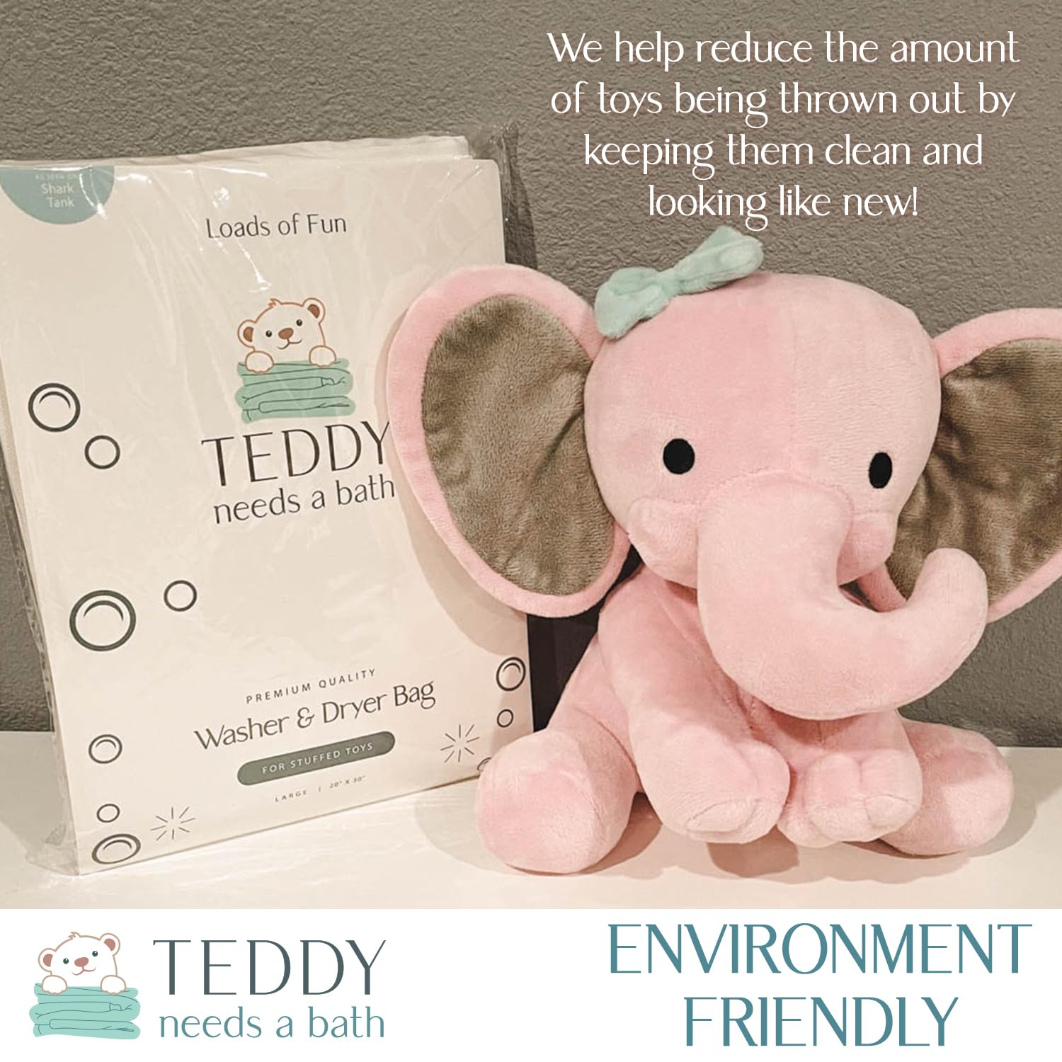 Teddy Needs A Bath! Premium Quality Washer Bag/Dryer Bag, Laundry Bag for Toys, Dolls, Plush Animals and Delicate Clothes, Suitable for Washer and Dryers, (20” x 30”) - 100% Cotton - Large