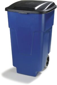 carlisle foodservice products cfs 34505014 commercial square rollout bin with hinged lid, 50 gallon, blue