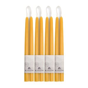 bluecorn beeswax 100% pure beeswax taper candles | natural beeswax candles, yellow unscented tapered candles | soy, paraffin & fragrance free | 12 inch candles, bulk 8-pack | handmade in colorado