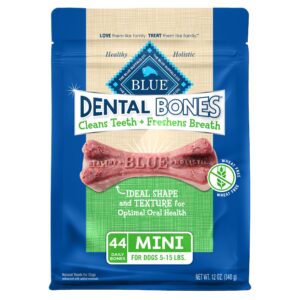 blue buffalo dental bones mini natural dental chew dog treats, (5-15 lbs) 12-oz bag