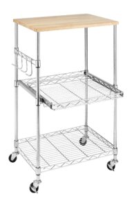 whitmor supreme microwave cart with locking wheels - chrome with food safe cutting board 16 x 22.5 x 34 inches