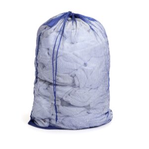 smart design mesh laundry bag w/ handle & push lock drawstring - ventilair mesh material - for clothes & laundry - home organization (holds 3 loads) (36 x 24 inch) [blue]