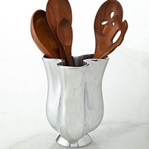 nambe Tulip Tool Jug with 5 Piece Kitchen Tool Set | Utensil Holder for Countertop with Assorted Kitchen Utensils | Made from Nambe Alloy and Acacia Wood