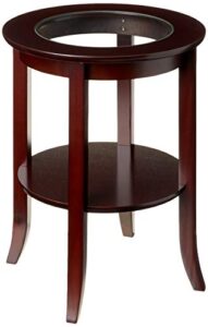 frenchi furniture-wood genoa end table, round side /accent table , inset glass espresso