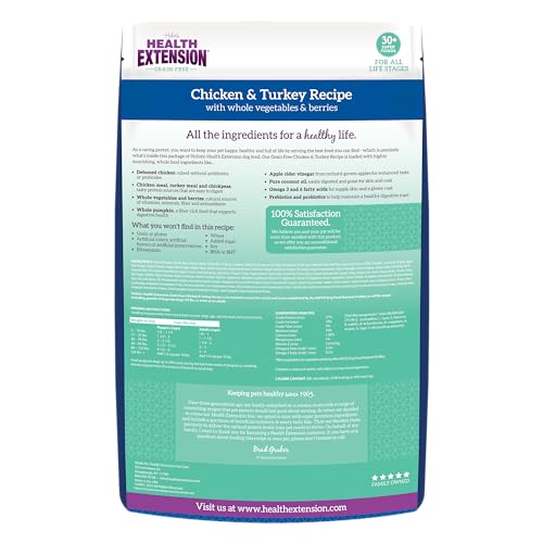 Health Extension Grain Free Chicken & Turkey Dry Dog Food (23.5 lb / 10.66 kg) - Whole Foods Ingredients Formula with a Blend of Turmeric & Antioxidants for All Life Stages Dogs