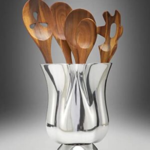 nambe Tulip Tool Jug with 5 Piece Kitchen Tool Set | Utensil Holder for Countertop with Assorted Kitchen Utensils | Made from Nambe Alloy and Acacia Wood