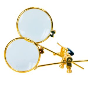 Maximize Double Loupe Clip On to Eyeglass Frames | Magnification 5X and 10X Power | Gold Tone Color | Built for Jewelry Repair, Watchmaking, Electronics Repair, and Steampunks