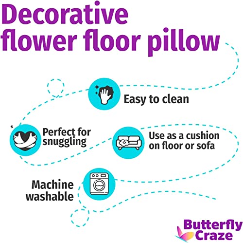 Butterfly Craze Daisy Lounge Flower Pillow for Teens & Kids - Medium 20 Inches, Cozy & Stylish Floor Cushion, Perfect Seating Solution, Machine Washable Aesthetic Decor, Plush Microfiber, Pink