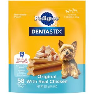 pedigree dentastix toy/small dog dental treats original flavor dental bones, 13.97 oz. pack (58 treats)