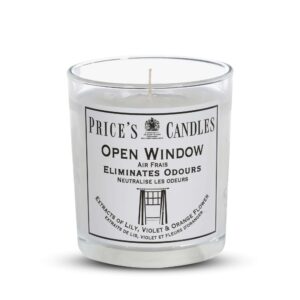 price's - open window jar candle - odour eliminating candle - made with lily, violet and orange flower extracts - clean, fresh, quality fragrance - long lasting scent