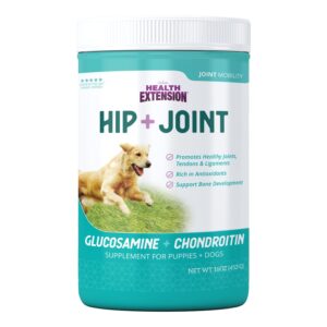 health extension chondroitin with glucosamine for dogs, 16oz - arthritis pain relief, joint & hip supplement, cheese flavored powder