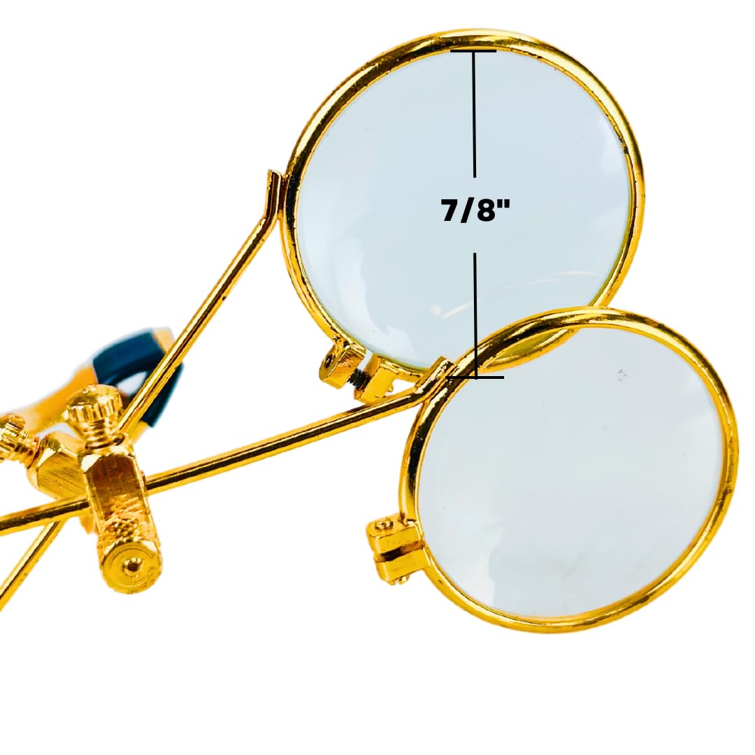 Maximize Double Loupe Clip On to Eyeglass Frames | Magnification 5X and 10X Power | Gold Tone Color | Built for Jewelry Repair, Watchmaking, Electronics Repair, and Steampunks